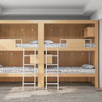 China 4000x900x2400mm Wooden Color Fashion Bunk Bed for Youth Hostels with 12mm Splints and 5cm Mattress Support for sale