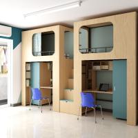 China Customizable Colorful Wood Children Bunk Bed for Kindergarten - 4600x900x2400mm with 5cm Mattress for sale