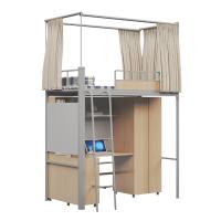China Modern Student Apartment Bunk Bed with Privacy Curtains & Under-Bed Table - 1980×900×2920mm Size, 5cm Mattress for sale