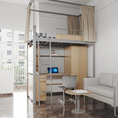 China Modern Student Apartment Bunk Bed with Privacy Curtains & Under-Bed Table - 1980×900×2920mm Size, 5cm Mattress for sale