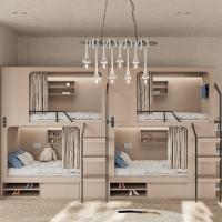 China Modern Wooden Bunk Bed with Shoe Troughs 2000x900x2400mm Grey/Silver for Hostels & Apartments for sale