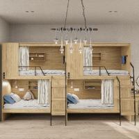 China Hostel-Ready Wooden Bunk Bed with Steel Stairs 2000x900x2400mm and 5cm Mattress Support for sale