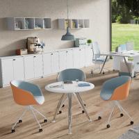 China Modern Office Furniture Table with White Countertop and Metal Steel Legs - 850mm Diameter, 750mm Height for sale