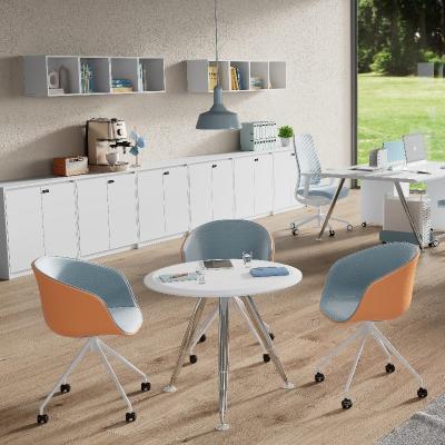 China Modern Office Furniture Table with White Countertop and Metal Steel Legs - 850mm Diameter, 750mm Height for sale