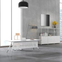 China Modern Executive Office Desk 1800-2200mm Width with Metal Frame 450lb Capacity Snow White Finish for sale