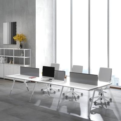 China Modern 4-Person Office Workstation Table with Metal Legs - 1800-2200mm Width, 450lb Capacity, White Finish for sale