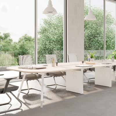 China Modern Office Conference Table with Wooden Top and White Powder-Coated Steel Support - Custom Sizes Available for sale