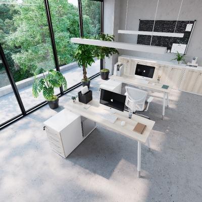 China Modern 4-Person L-Shaped Office Workstation Desk with Storage Cabinet - 2200mm Width, 450lb Capacity for sale