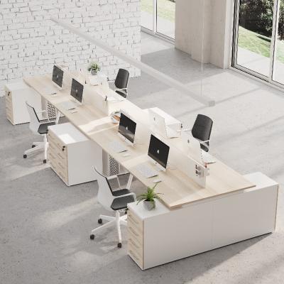 China Eight Person Office Workstation Desk with Privacy Screen and Filing Cabinets MFC Wood 3600x1200x1005mm for sale