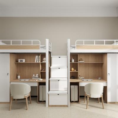 China Customizable Bunk Bed with Ladder, Wardrobe & Study Desk - 4600x900x2100mm Dormitory Furniture for sale