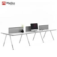 China Modern 4-Person Office Workstation Table with Metal Legs - 1800-2200mm Width, 450lb Capacity, White Finish for sale