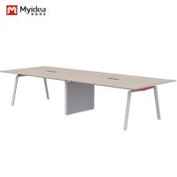 China Custom Large Conference Table 50mm Thickness with Integrated Power Outlets and Cable Management Box for sale
