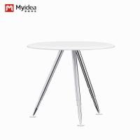 China Modern Office Furniture Table with White Countertop and Metal Steel Legs - 850mm Diameter, 750mm Height for sale