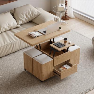 China Lift-Top Foldable Coffee Table with 4 Stools and Storage 1000x500x480 mm for Living Room for sale