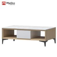 China Modern Marble Coffee Table with Wood Panel Support Customizable for Office Living Room Hotel Use 1200x600x450mm for sale