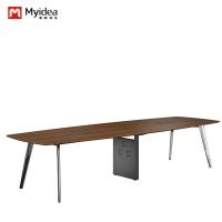 China Modern Dark Wood Grain Conference Table with Cold-Rolled Steel Legs - E0 MFC Material, Custom Sizes Available for sale