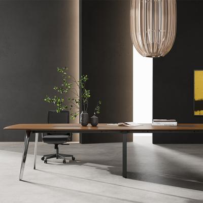 China Modern Dark Wood Grain Conference Table with Cold-Rolled Steel Legs - E0 MFC Material, Custom Sizes Available for sale