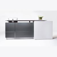 China Modern Minimalist Wood Reception Desk with Dark Front Panels and Marble Top - 3 Year Warranty, ISO9001 Certified for sale