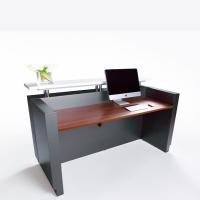 China Modern Minimalist Wood Reception Desk with Dark Front Panels and Marble Top - 3 Year Warranty, ISO9001 Certified for sale