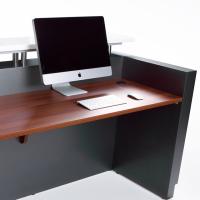 China Modern Minimalist Wood Reception Desk with Dark Front Panels and Marble Top - 3 Year Warranty, ISO9001 Certified for sale