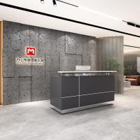 China Modern Minimalist Wood Reception Desk with Dark Front Panels and Marble Top - 3 Year Warranty, ISO9001 Certified for sale