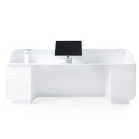 China Modern White Front Panel Reception Desk with Blue Frame and Marble Top - 3 Year Warranty for Office Hotel Hospital for sale