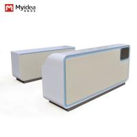 China Modern White Front Panel Reception Desk with Blue Frame and Marble Top - 3 Year Warranty for Office Hotel Hospital for sale