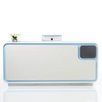 China Modern White Front Panel Reception Desk with Blue Frame and Marble Top - 3 Year Warranty for Office Hotel Hospital for sale