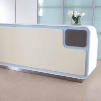 China Modern White Front Panel Reception Desk with Blue Frame and Marble Top - 3 Year Warranty for Office Hotel Hospital for sale