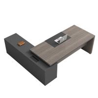China Modern Luxury Boss Office Desk with 450lb Capacity, L-Shaped Executive Desk with 3 Drawers and Filing Cabinet for sale