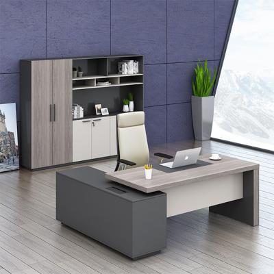 China Modern Luxury Boss Office Desk with 450lb Capacity, L-Shaped Executive Desk with 3 Drawers and Filing Cabinet for sale