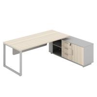 China Modern Executive Office Desk with Square Steel Legs 450lb Capacity L-Shaped Design and Storage Cabinet for sale