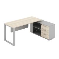 China Modern Executive Office Desk with Square Steel Legs 450lb Capacity L-Shaped Design and Storage Cabinet for sale