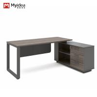 China Modern Executive Office Desk with Square Steel Legs 450lb Capacity L-Shaped Design and Storage Cabinet for sale