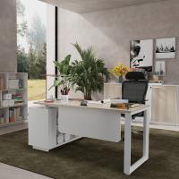 China Modern Executive Office Desk with Square Steel Legs 450lb Capacity L-Shaped Design and Storage Cabinet for sale