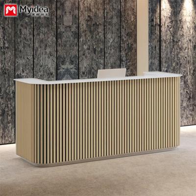 China Scratch Resistant Wooden Grille Rock Slab Front Desk - Customizable Lobby Reception with 3-Year Shelf Life for sale