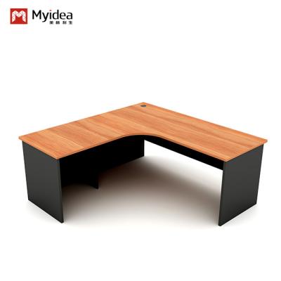 China Curved L-Shaped Executive Desk with Cabinet Storage E0 Grade Particle Board 450lb Load Capacity for sale