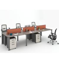 China White 4-Person Staff Desk with Bright Color Screen and Wire Box Custom Office Furniture for sale