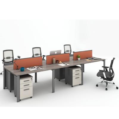 China White 4-Person Staff Desk with Bright Color Screen and Wire Box Custom Office Furniture for sale