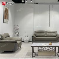 China Modern Office Leather Three-Seater Sofa and Coffee Table Set for Business Reception Area for sale