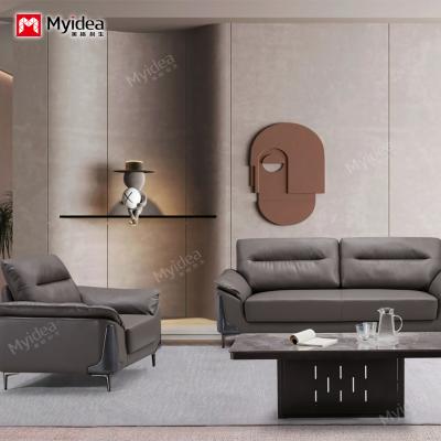 China Modern Office Leather Three-Seater Sofa and Coffee Table Set for Business Reception Area for sale