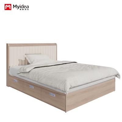 China Modern Minimalist Multifunctional Bed with 3 Drawers 2000x1200x960mm Cream Leather Double Bed for sale