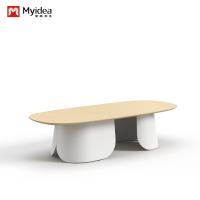 China Modern Light Colored Coffee Table Unique Shape Living Room Furniture 120cm for sale