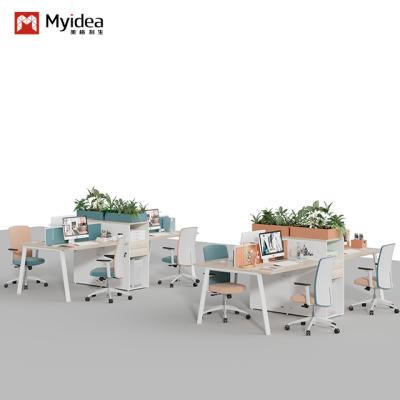 China Two Person Staff Desk with Storage Cabinet 3600x1200mm E0 Grade Particle Board Office Workstation for sale