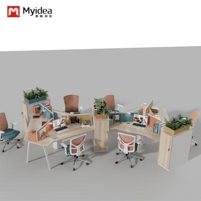China Myidea L-Shaped Office Desk with Storage Cabinet 3600x1200x1005mm E0 Particle Board 450lb Capacity for sale