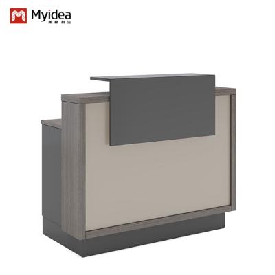 China Modern Three Story Reception Desk Bright Black Marble Top Office Furniture Custom Size for sale