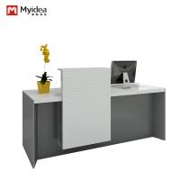 China White Glossy Front Desk Reception Counter for Hotel Lobby Commercial Use 120cm for sale