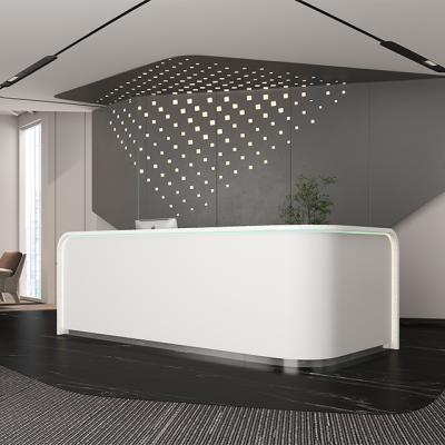 China Texture Artificial Stone Countertop Front Desk Hotel Reception Desk Curved Modern 120cm for sale
