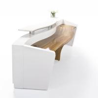 China Curved Baked Paint Reception Desk 120cm Modern Office Front Desk Counter for Clinic for sale