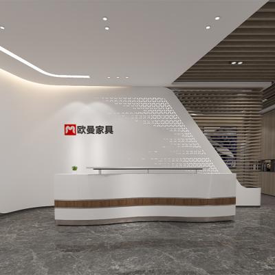 China Curved Baked Paint Reception Desk 120cm Modern Office Front Desk Counter for Clinic for sale